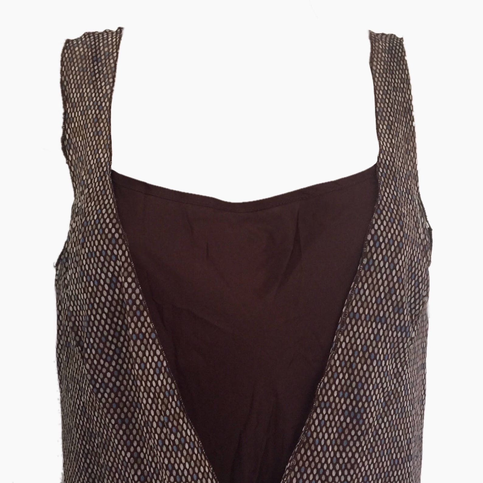 90's Jonathan Martin Studio Dress Brown Dotted Silk With Attached Brown ...