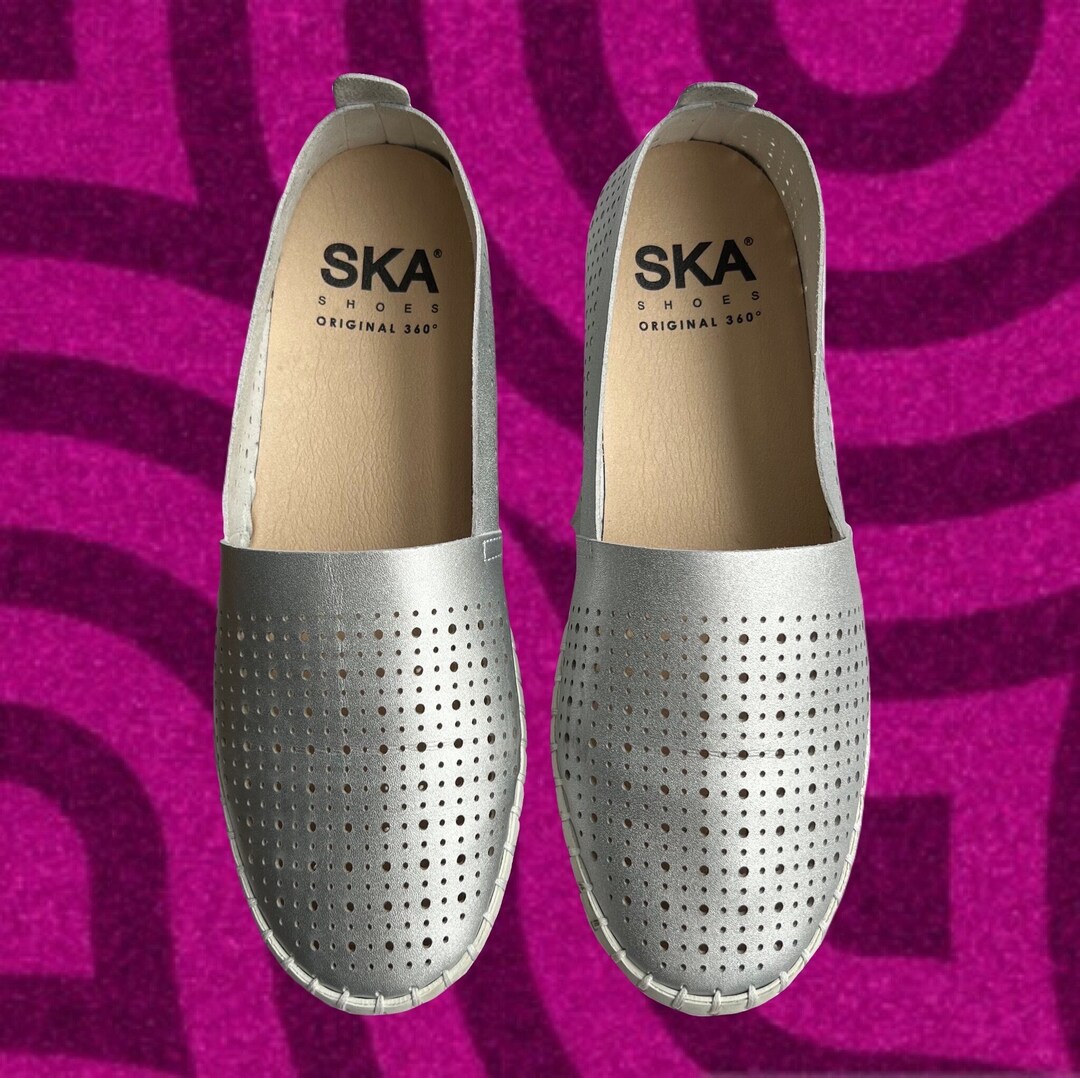 Ska Shoes Original 360 in Metallic Matte Silver Hole Punch Leather ...