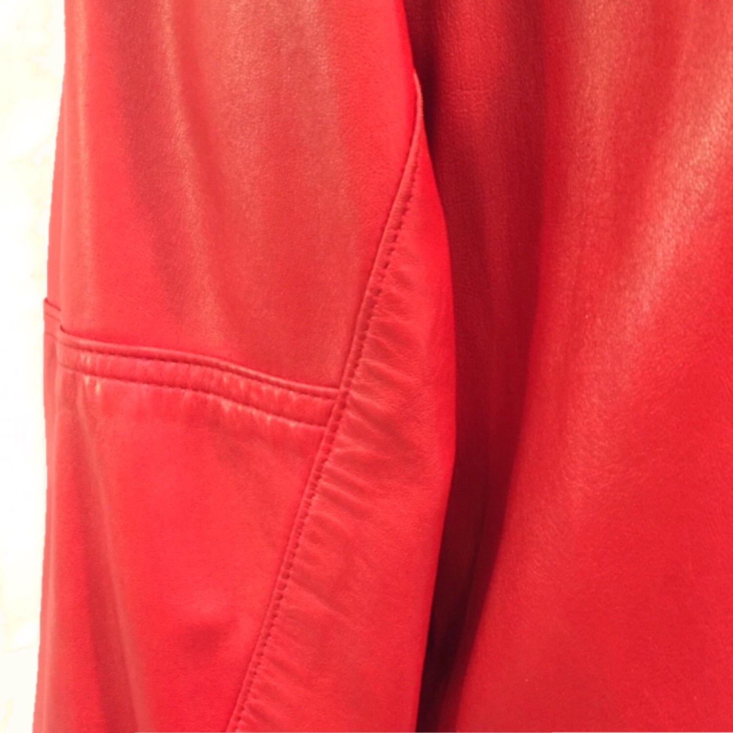Vintage 80's Bright Red Leather Jacket • Oversized Style • Open Front ...