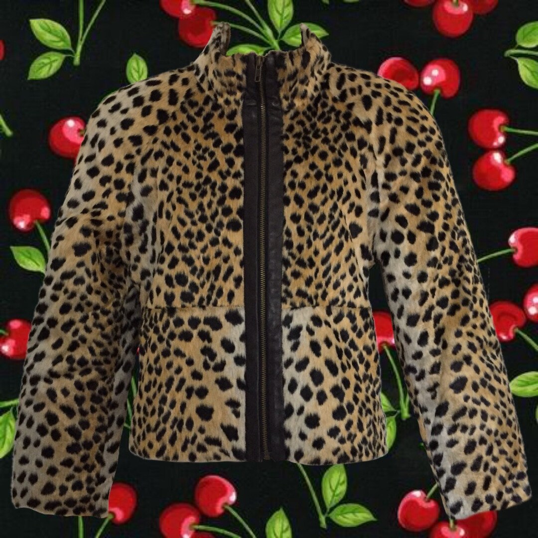 Amazing 80's Leopard Jacket Faux Fur With Pleather Detailing Drop ...