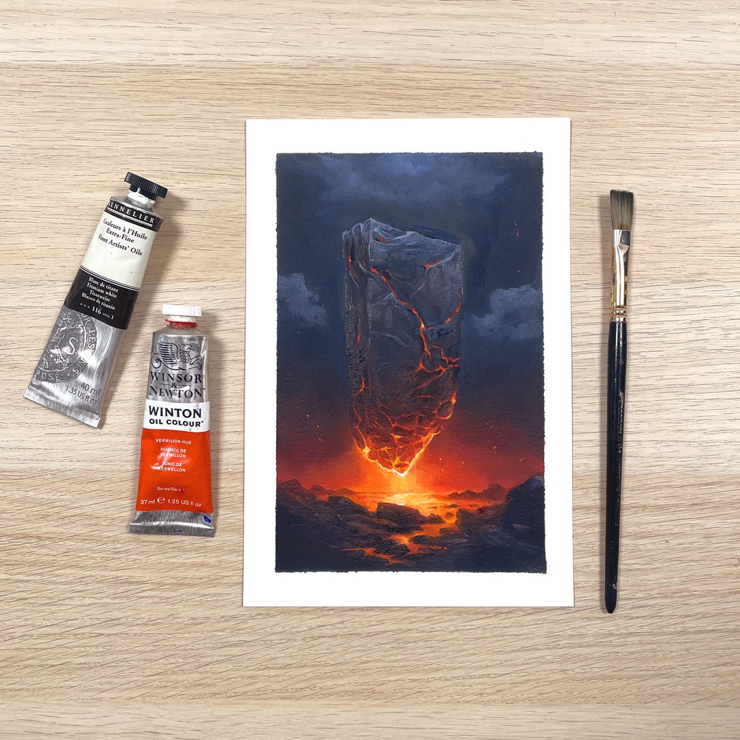 Lava Monolith Fantasy Original Oil Painting on Paper - Etsy
