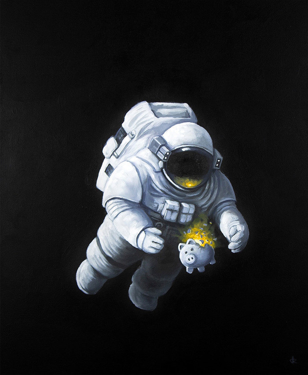 Original Sci-fi Oil Painting | Symbolic Space Art on Greed | Dark ...