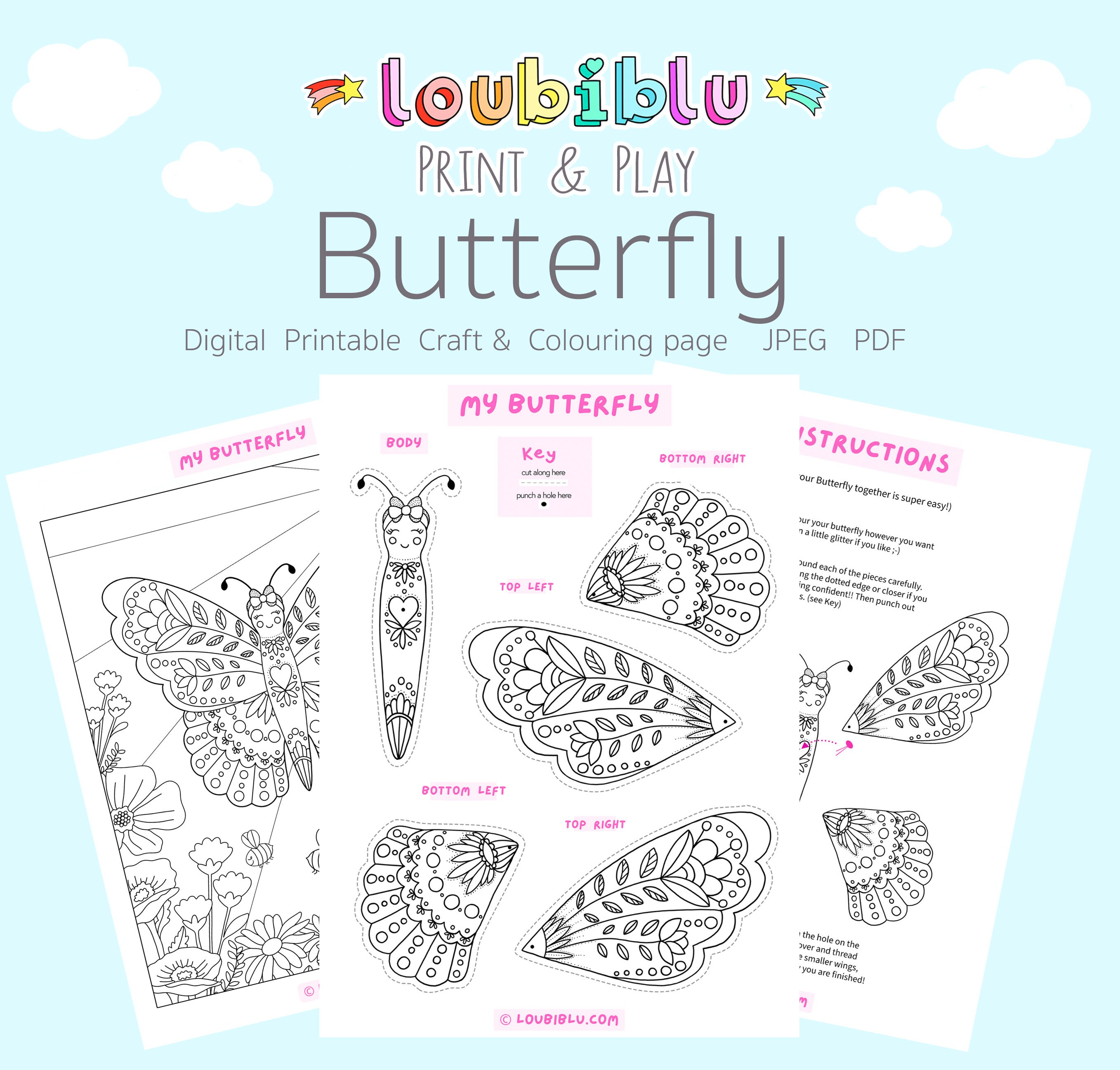 Butterfly Kids Craft Activity Printable Kids Colouring Download Craft ...
