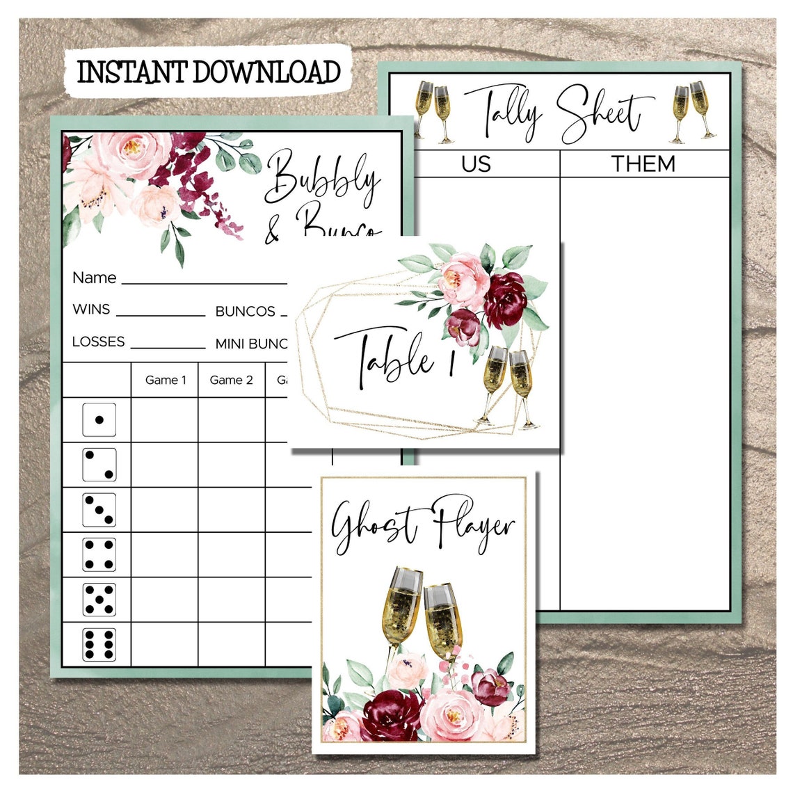 Bubbly and Bunco Score Sheet Set | Etsy