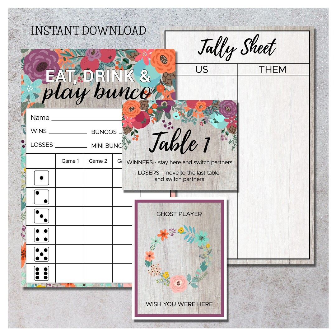 Rustic Floral Bunco Score Sheet Set - Etsy
