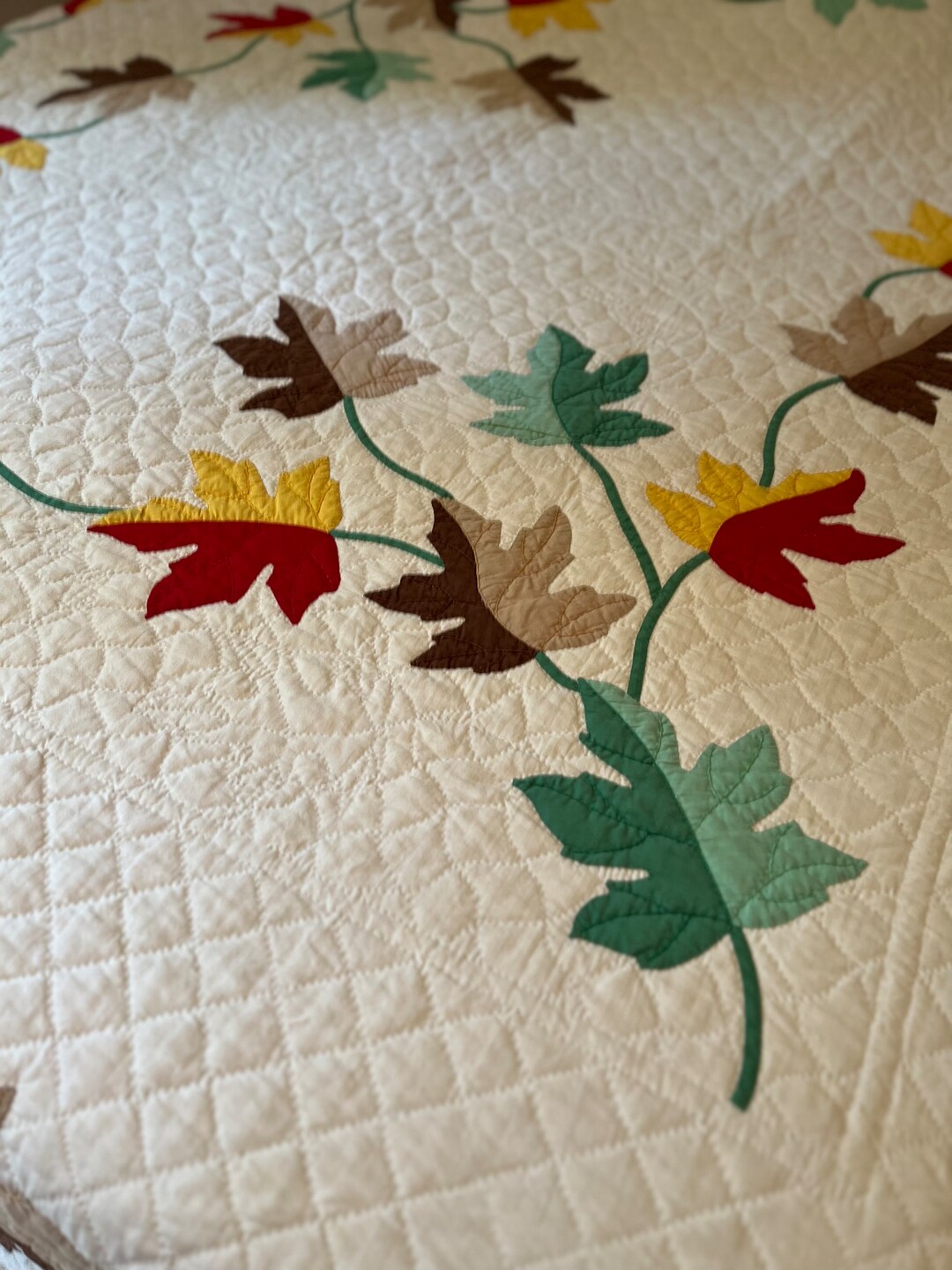Vintage Quilt Colorful Maple Leaf Applique Hand-stitched - Etsy