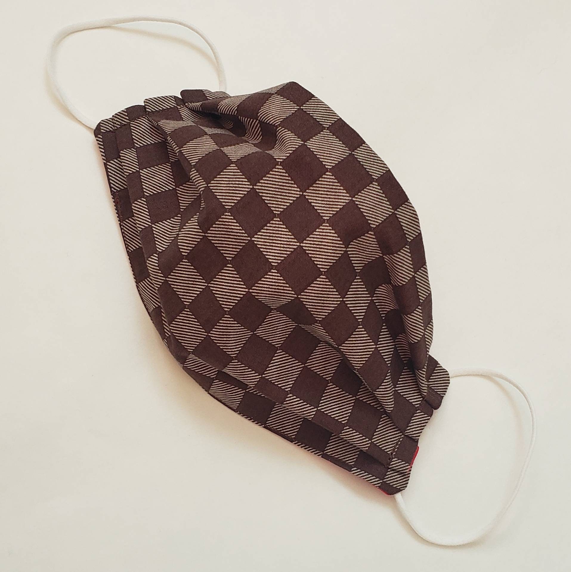 Super Cute Brown Checkered Face Mask With Red Backside 100% - Etsy