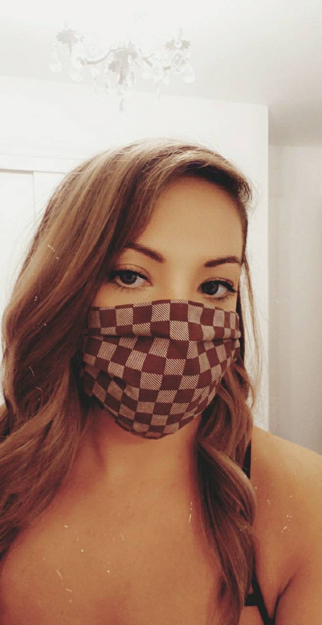 Super Cute Brown Checkered Face Mask With Red Backside 100% - Etsy