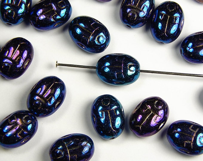 10x Czech Scarab Beads Blue Iris Aurora Borealis Finish | Etsy