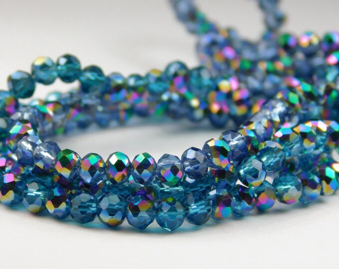 17 Inch Strand - 4x3mm Electroplated Faceted Glass Rondelle Beads ...