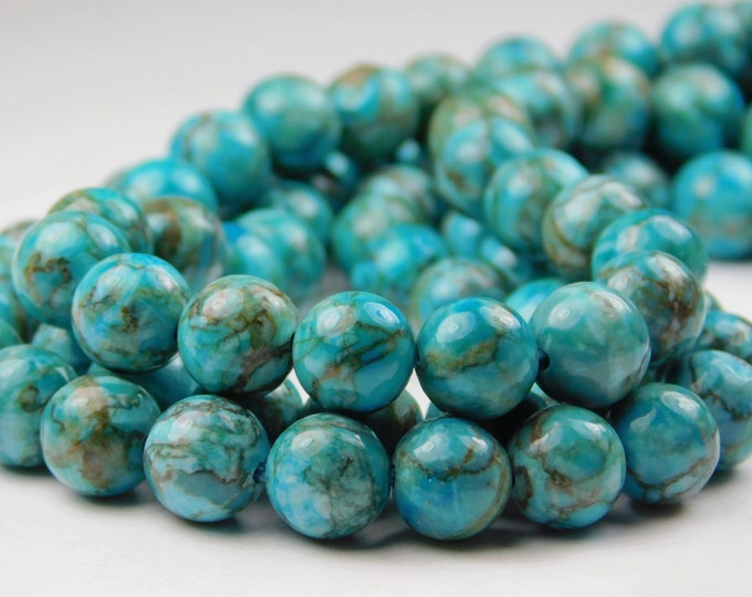 15 Inch Strand - 8mm Round Blue Natural Marble Turquoise Beads - Round ...