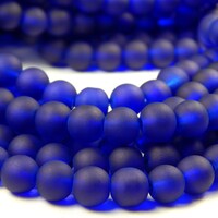 8" 4mm 8mm 10mm Royal Blue Sea Beach Velvet Glass Beads Matte Frosted ...