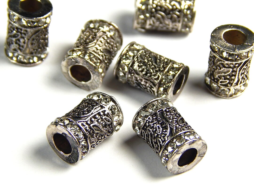 2, 4 or 10 Pcs - 13x9mm Tibetan Silver and Rhinestone Column Beads ...