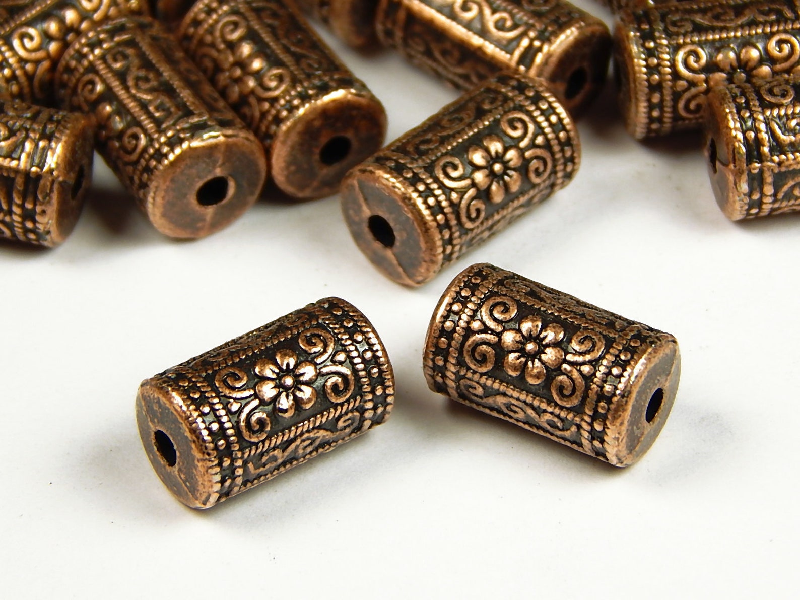 5 Pcs - 17mm X 10mm Antique Copper Spacer Beads - Tube Beads - Column ...