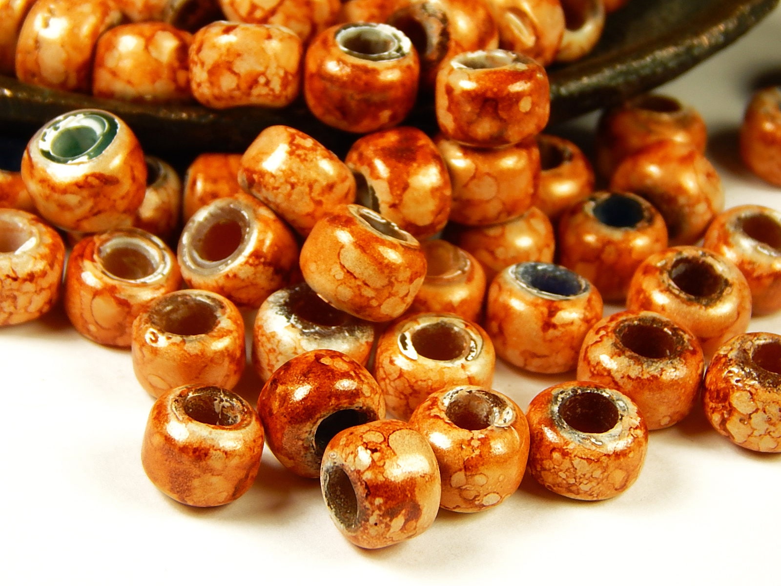 50 Pcs - 9x6mm Copper - Orange Marble Glass India Crow Beads - Crow ...