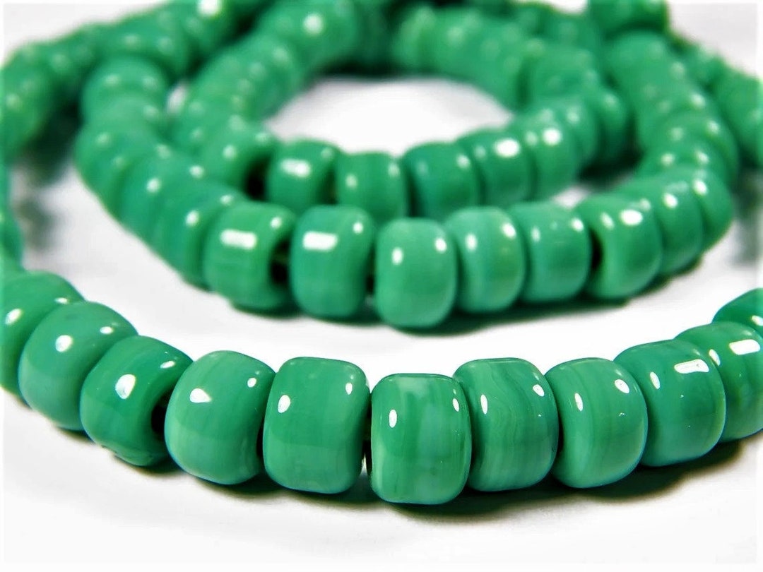 50 Pcs - 9x6mm Opaque Sea Green Glass India Crow Beads - Crow Rollers ...