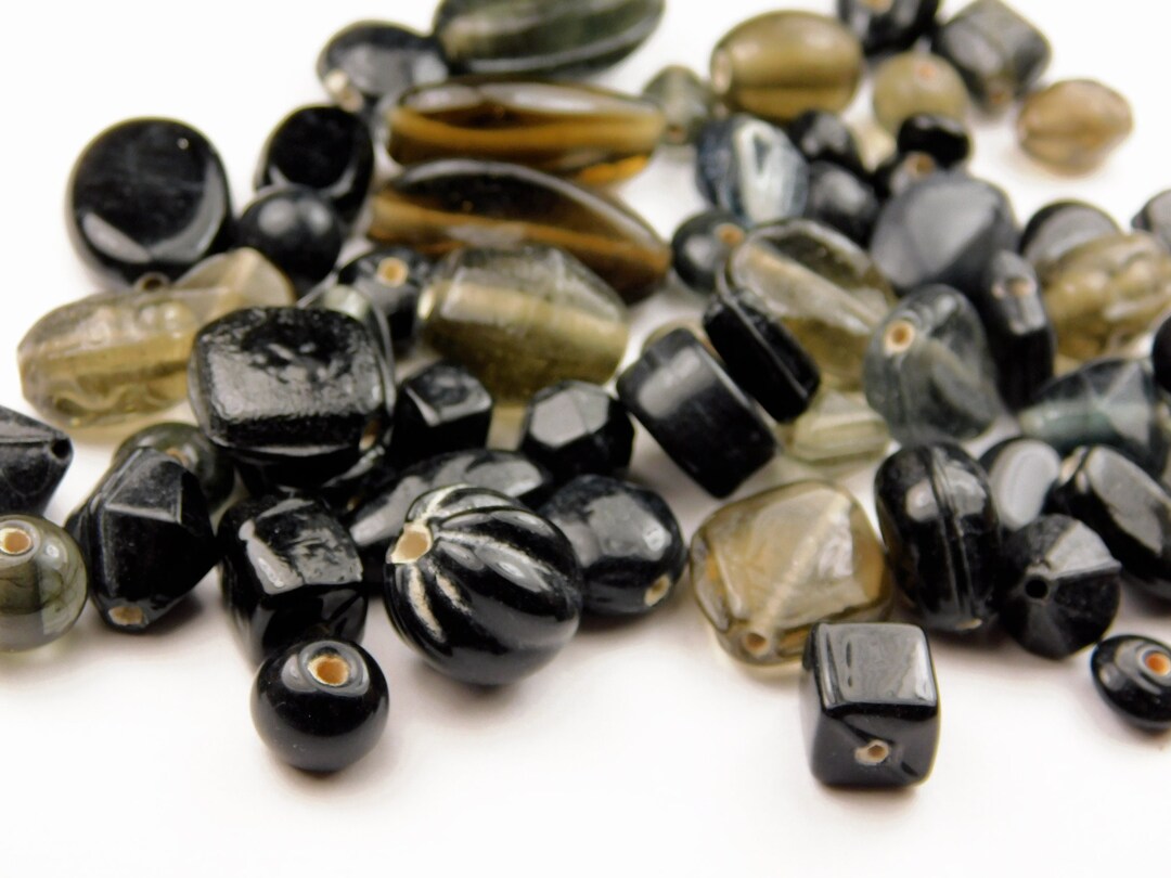12 Inch Strand All Mixed up India Glass Beads - Black Grey Mix ...