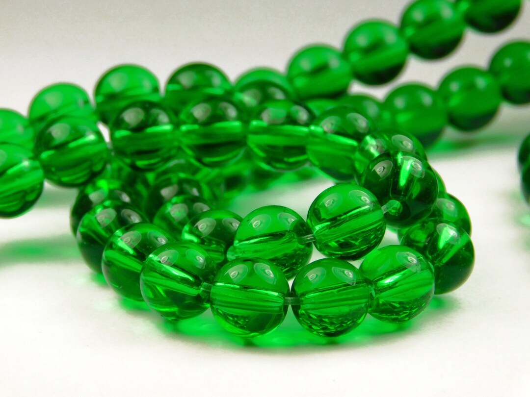 8mm Round Clear Green Glass Beads 11 Inch Strand Green Beads Spacer ...