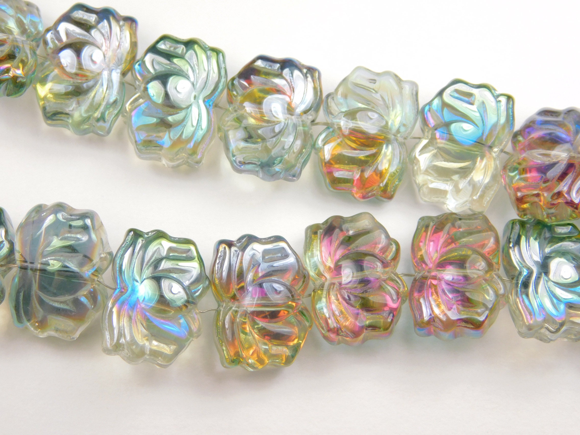 12 Inch Strand Lotus Flower Glass Beads 10.5x14x7mm - Etsy