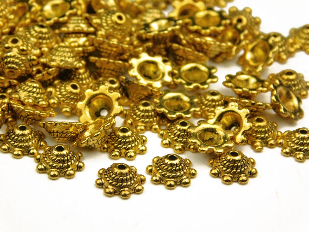 40 Pcs - 9x3.5mm Antique Gold Bead Caps - Gold Bead Caps - Bead Cap ...