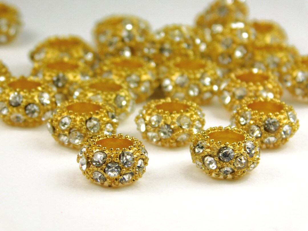 5 Pcs Gold Plated With Crystal Rhinestone Large Hole Beads - Crystal ...