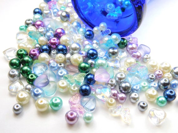 50 Grams All Mixed Up Glass Beads Purple Blue Green Beige Mix Assorted Shapes Sizes Glass Beads Glass Mix Jewelry Supplies Etsy