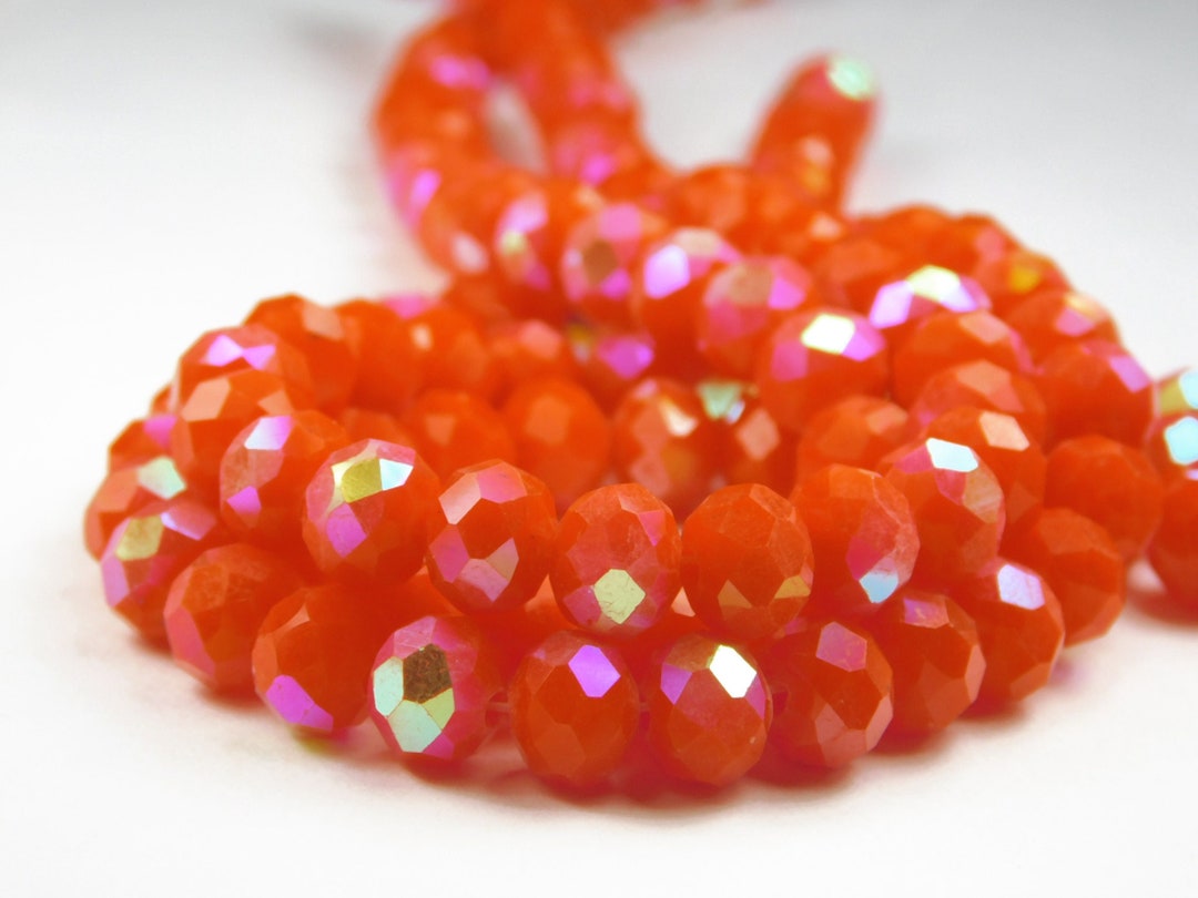 17 Inch Strand - 8x6mm Opaque Orange AB Glass Rondelle Beads - Glass ...