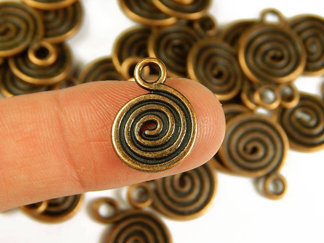 10 or 25 Pieces - Round Swirl Pattern Red Copper Charm - 18x13.5x1.5mm ...