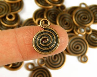 Swirl Charms in Copper, Oxidized Copper, Nugold or Sterling Silver 15mm ...