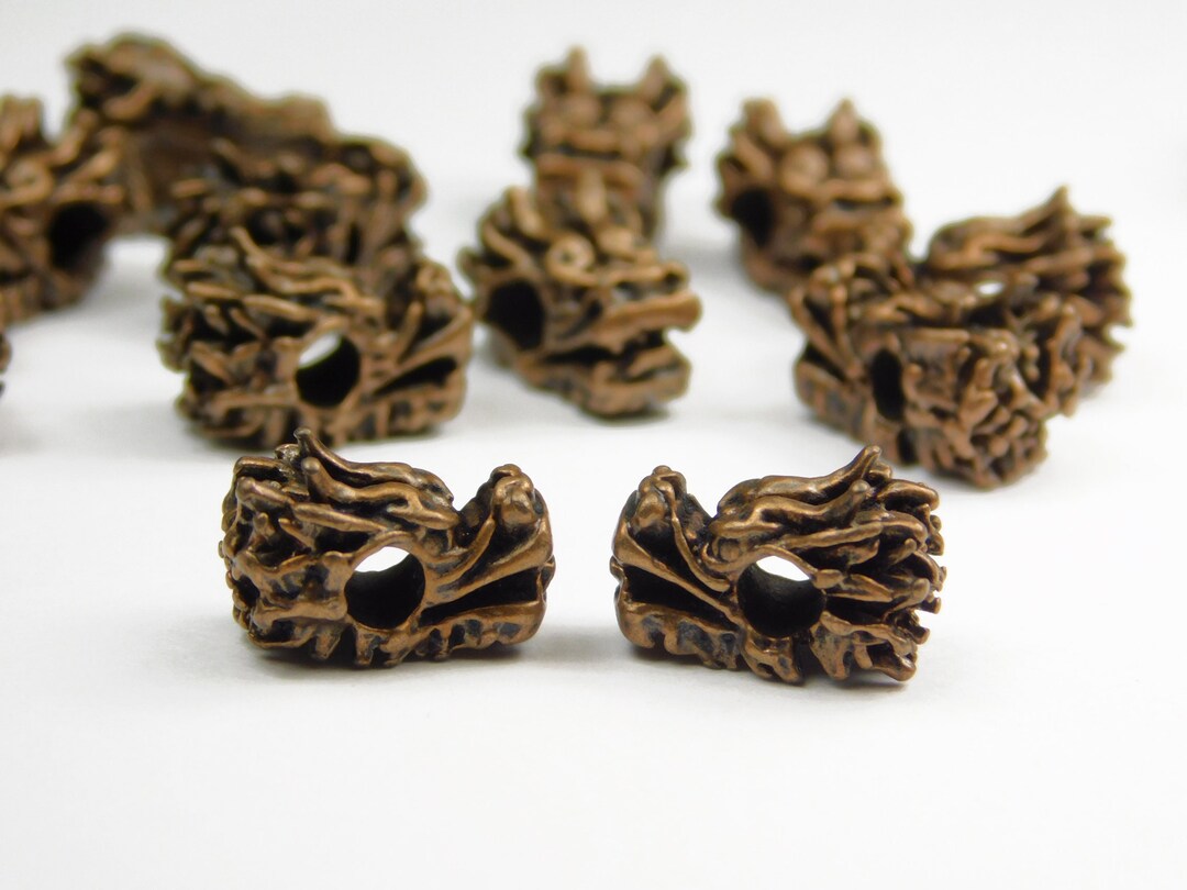 2 Pcs - 7.5mm X 12mm X 8mm Red Copper Dragon Head Spacer Bead - Dragon ...