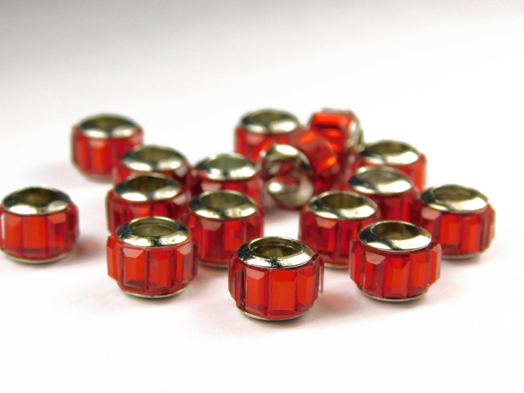5 Pcs - 10mm X 7mm Glass European Beads - Large Hole Beads - With Alloy ...