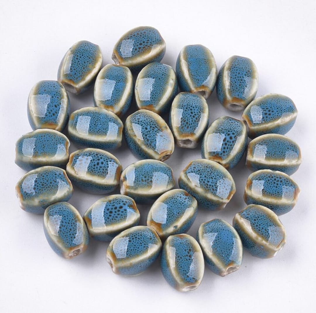 10 Pcs - 13x10mm Glazed Deep Sky Blue Porcelain Beads - Oval - Blue ...