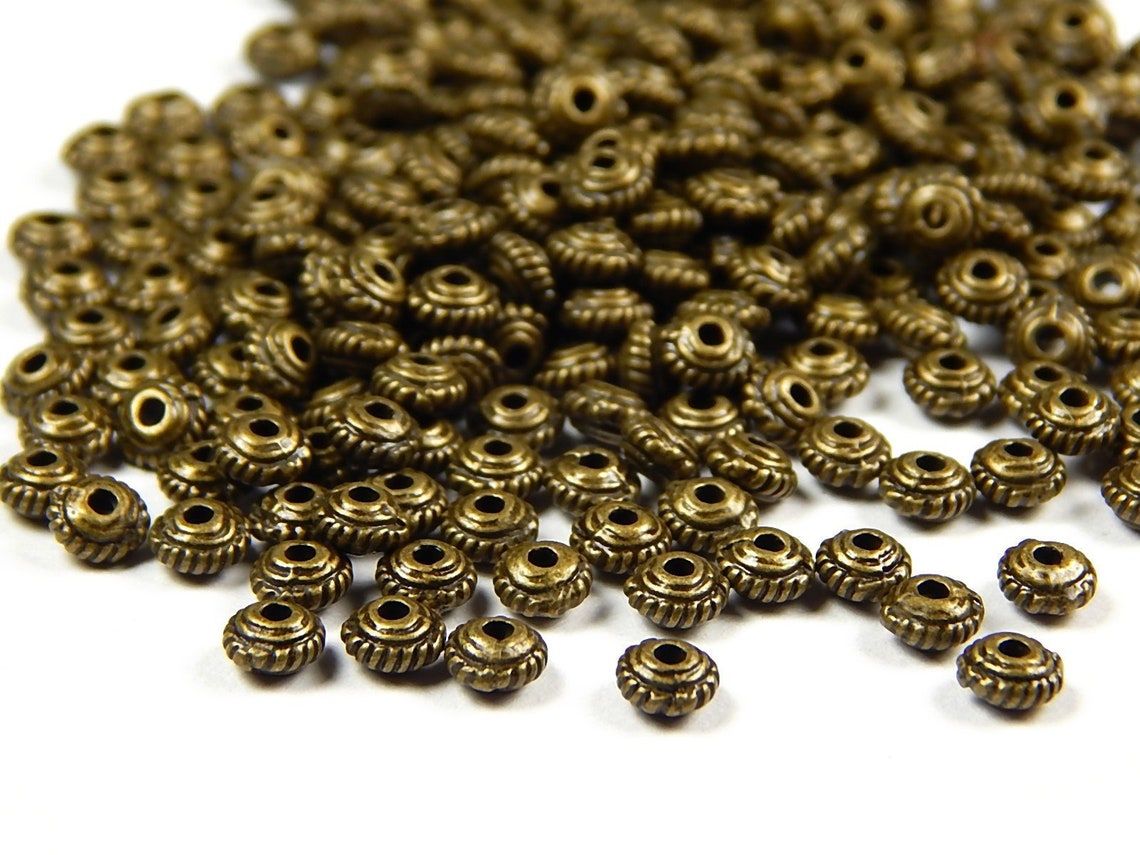 50 Pcs - 5x3mm Antique Bronze Spacer Beads - Disc - UFO Spacer - Metal ...