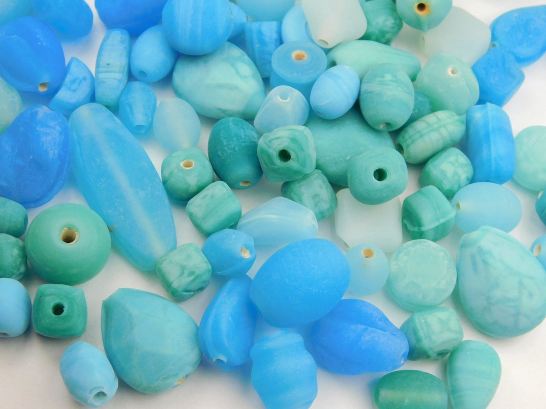 12 Inch Strand - All Mixed up India Glass Beads - Matte Blue/green Mix ...