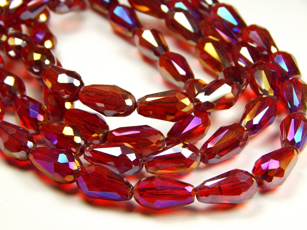 13-1/2 Inch Strand - 15mm X 10mm Faceted Red AB Electroplated Glass ...