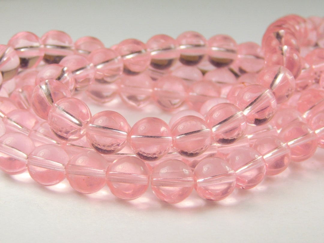 12 Inch Strand - 10mm Round Transparent Rose Pink Glass Beads - Pink ...