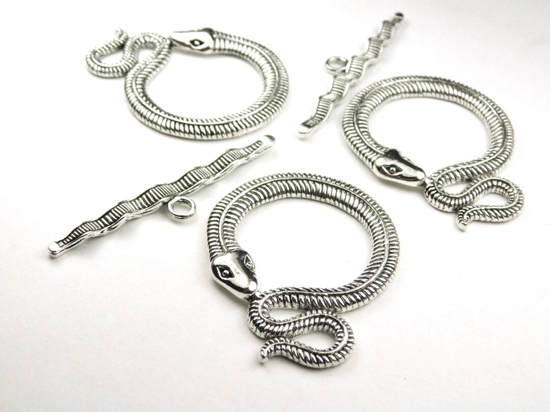 2 or 5 Sets - Antique Silver Snake Toggle Clasps - Connectors ...