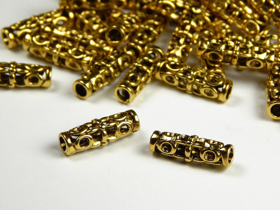 10 Pcs - 18x7mm Antique Gold Column Spacer Beads - Gold Tube Beads ...
