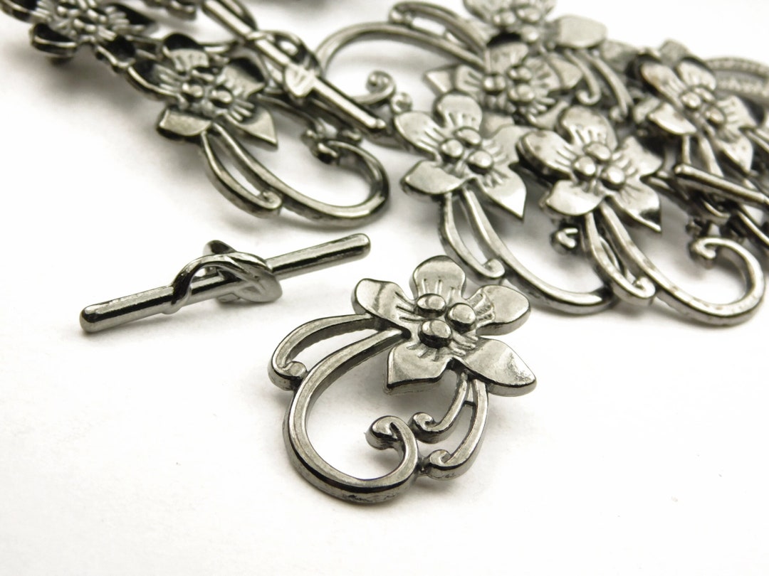 10 Sets - Gunmetal Flower Toggle Clasps - Connectors - Findings ...