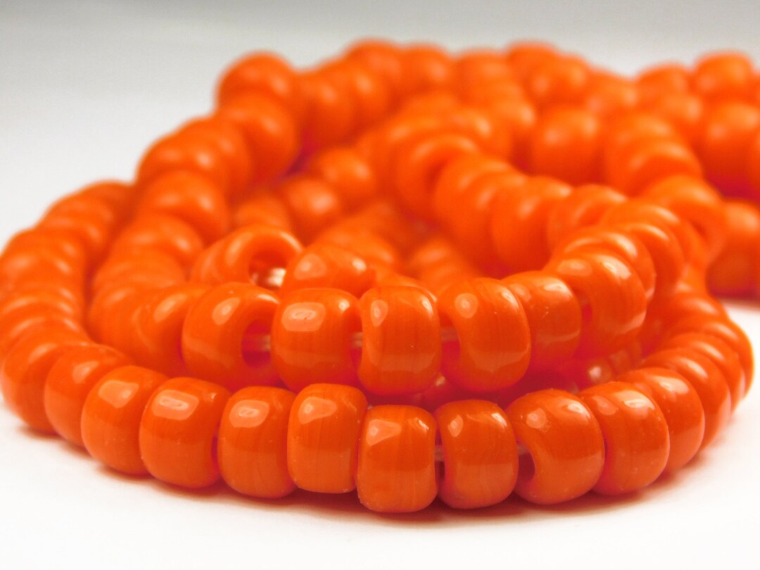 50 Pcs - 9x6mm Opaque Orange Glass India Crow Beads - Crow Rollers ...