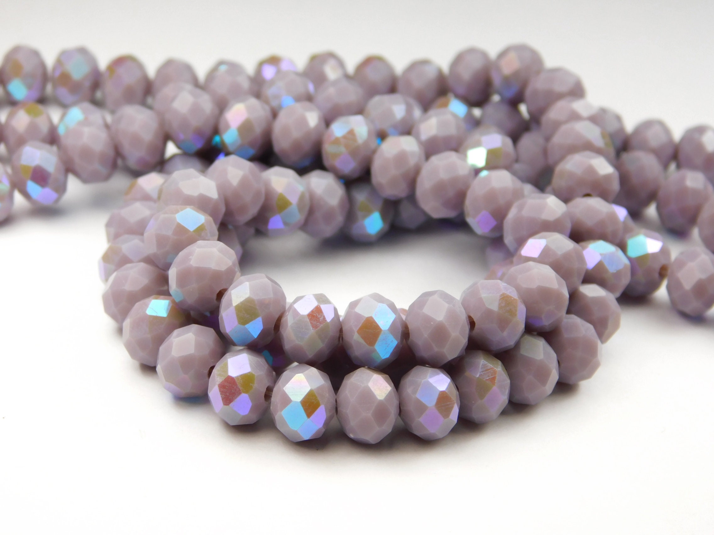 16 Inch Strand - 8mm X 6mm Half Rainbow Plated Thistle Glass Rondelle ...