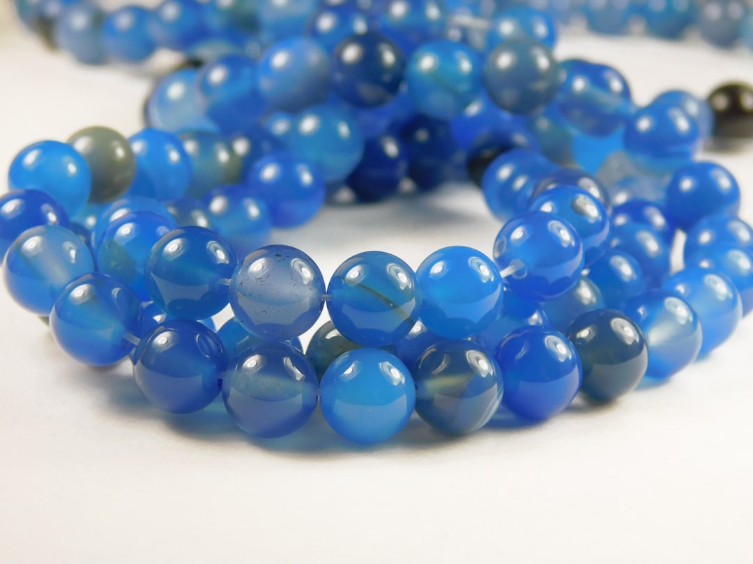 15 Inch Strand - 8mm Round Blue Agate Beads - Gemstone Beads - Blue ...