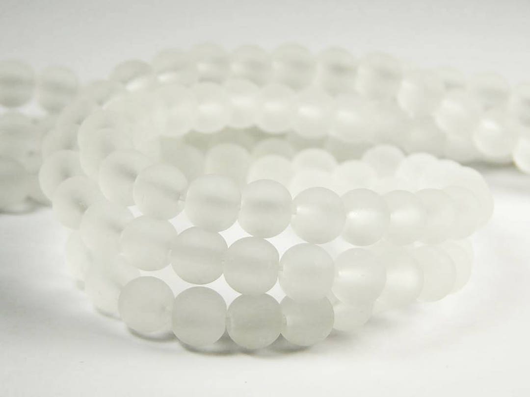 15 Inch Strand - 8mm Round Transparent White Frosted Glass Beads - Sea ...