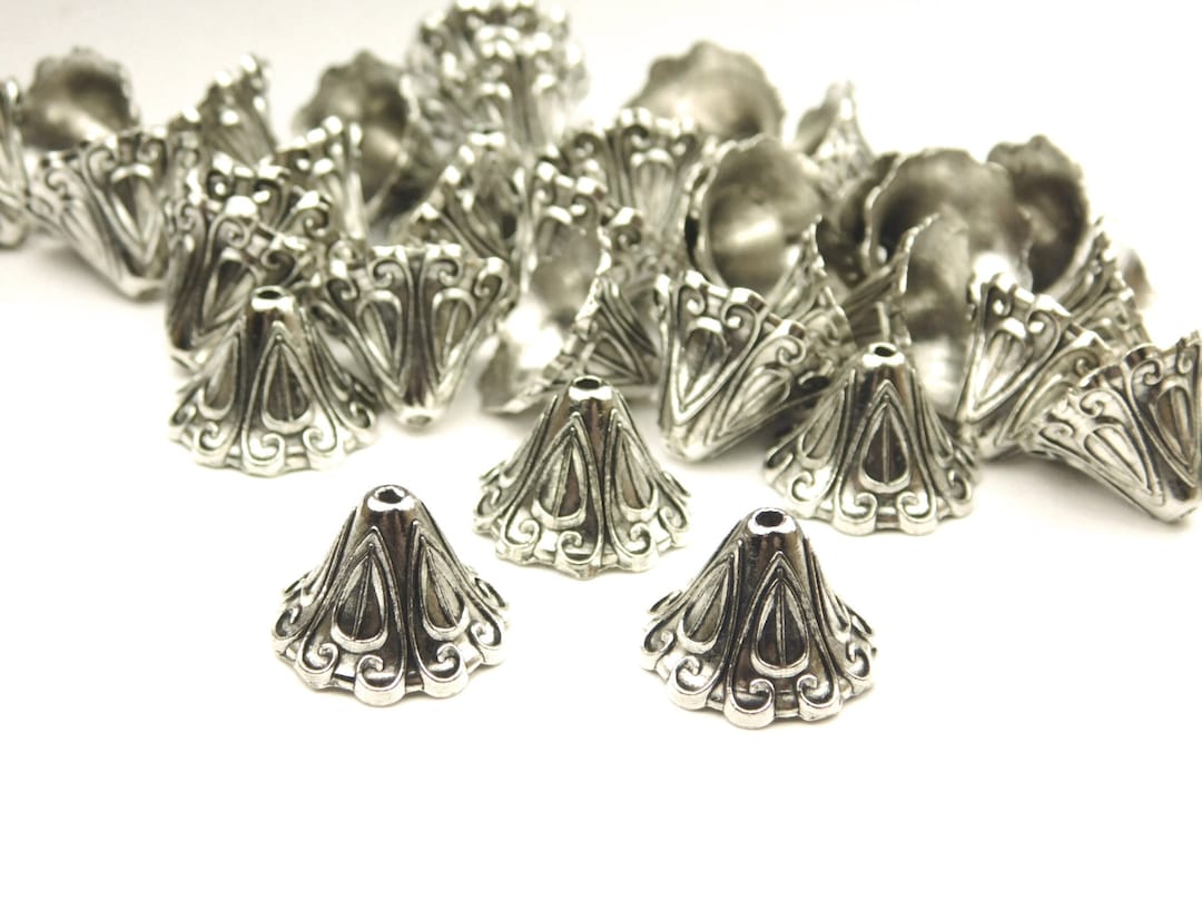 10 or 20 Pcs - 15mm X 10mm Antique Silver Bead Caps - Cone Caps - Bead ...