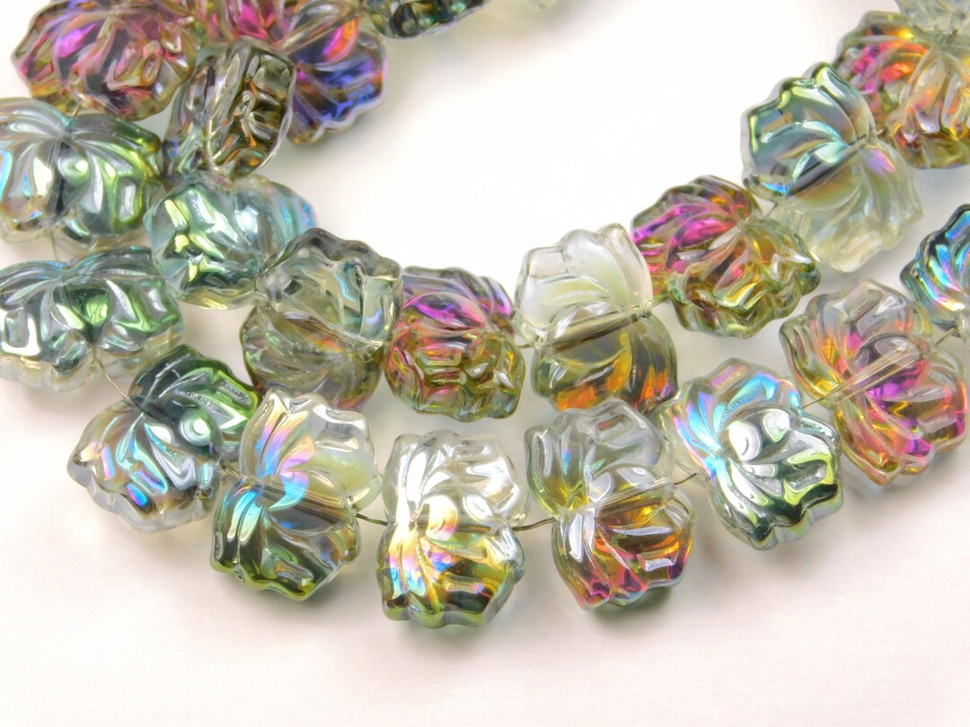 12 Inch Strand Lotus Flower Glass Beads 10.5x14x7mm Rainbow ...