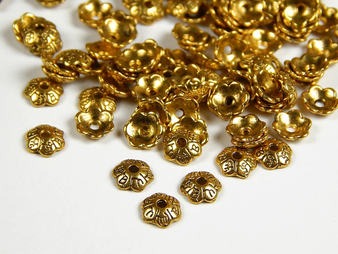 50 Pcs - 6x2mm Antique Gold Bead Caps - Gold Bead End Caps - Jewelry ...