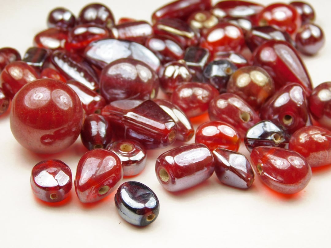 12 Inch Strand - All Mixed up India Glass Beads - Red Luster Mix ...