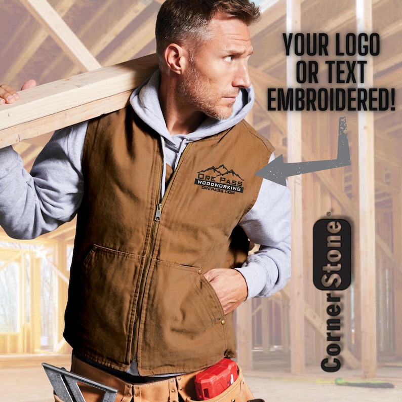 Embroidered Custom Logo - Washed Duck Cloth Vest - Workwear - Blue ...