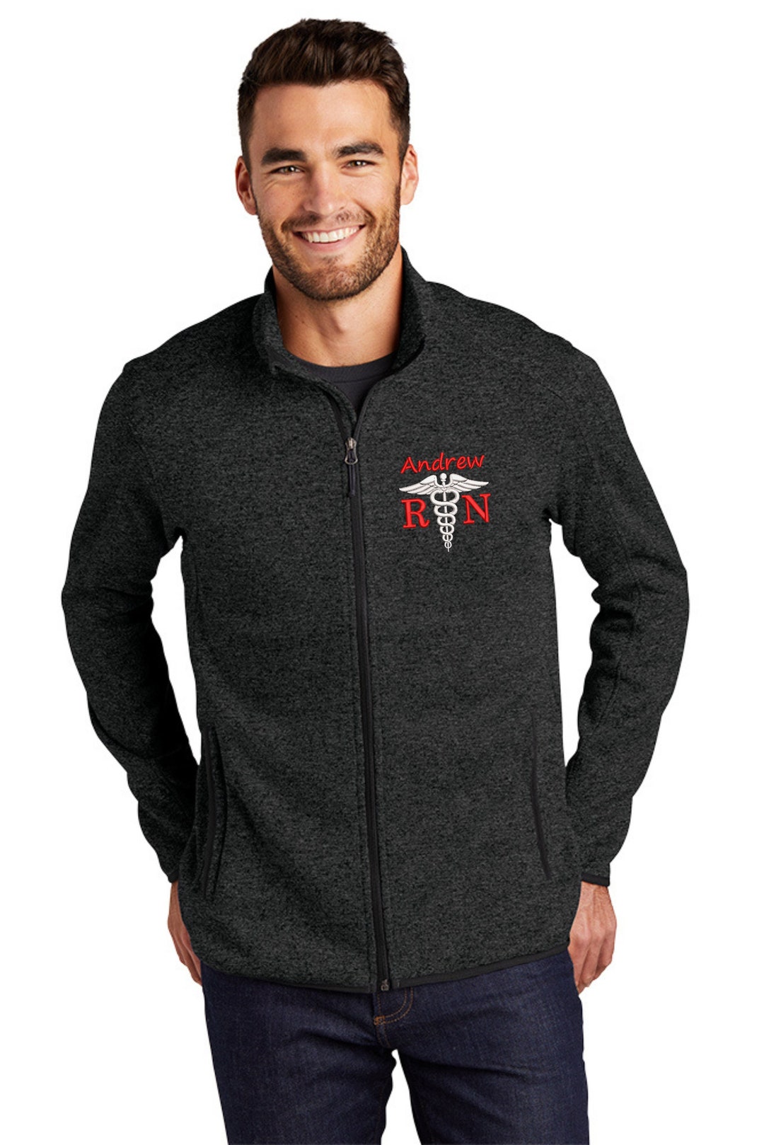 MEN'S Male Nurse Sweater Fleece Jacket | Male RN Zip up | Registered ...