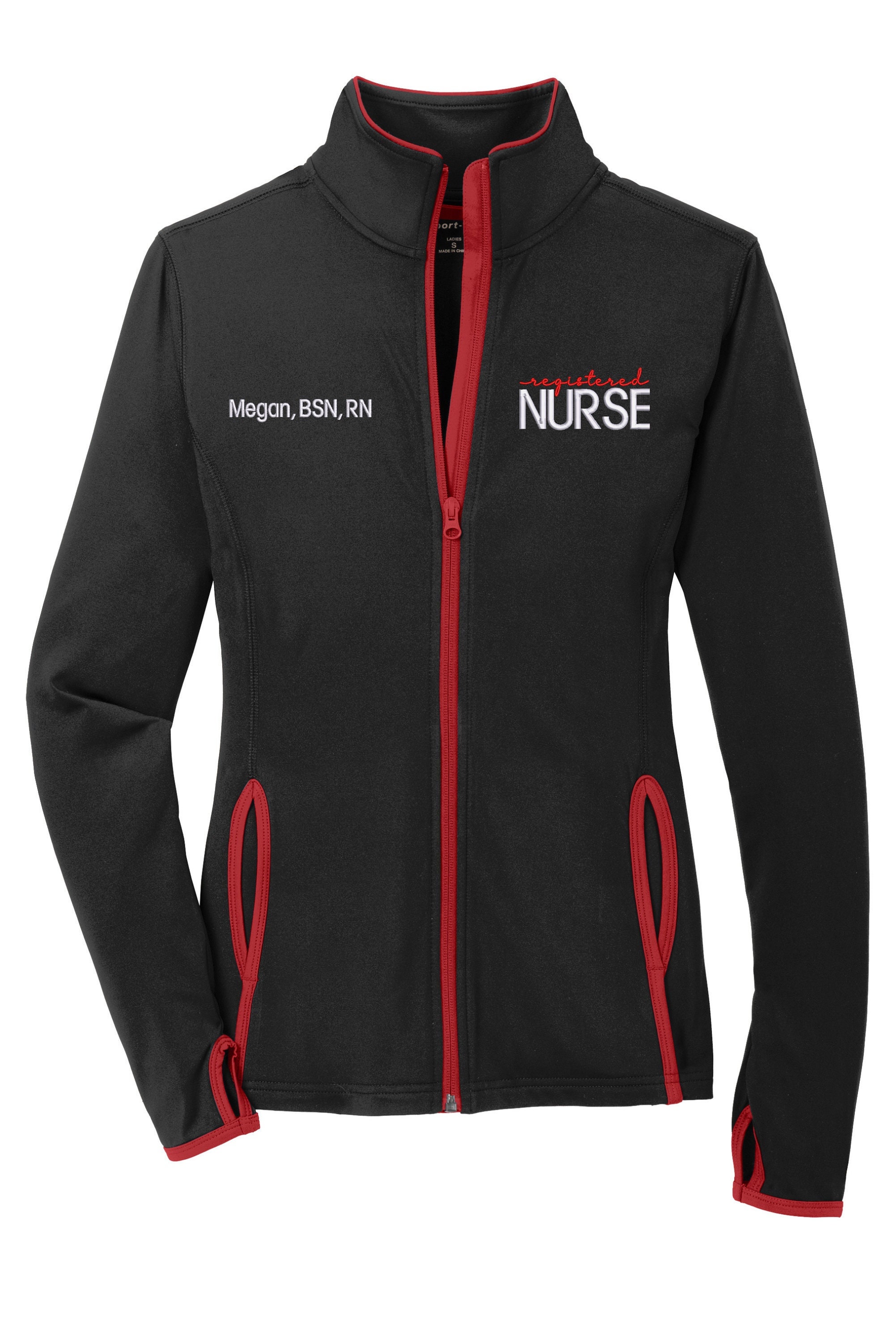 Registered Nurse Jacket | Nursing Black & Red Jacket | RN Zip ...